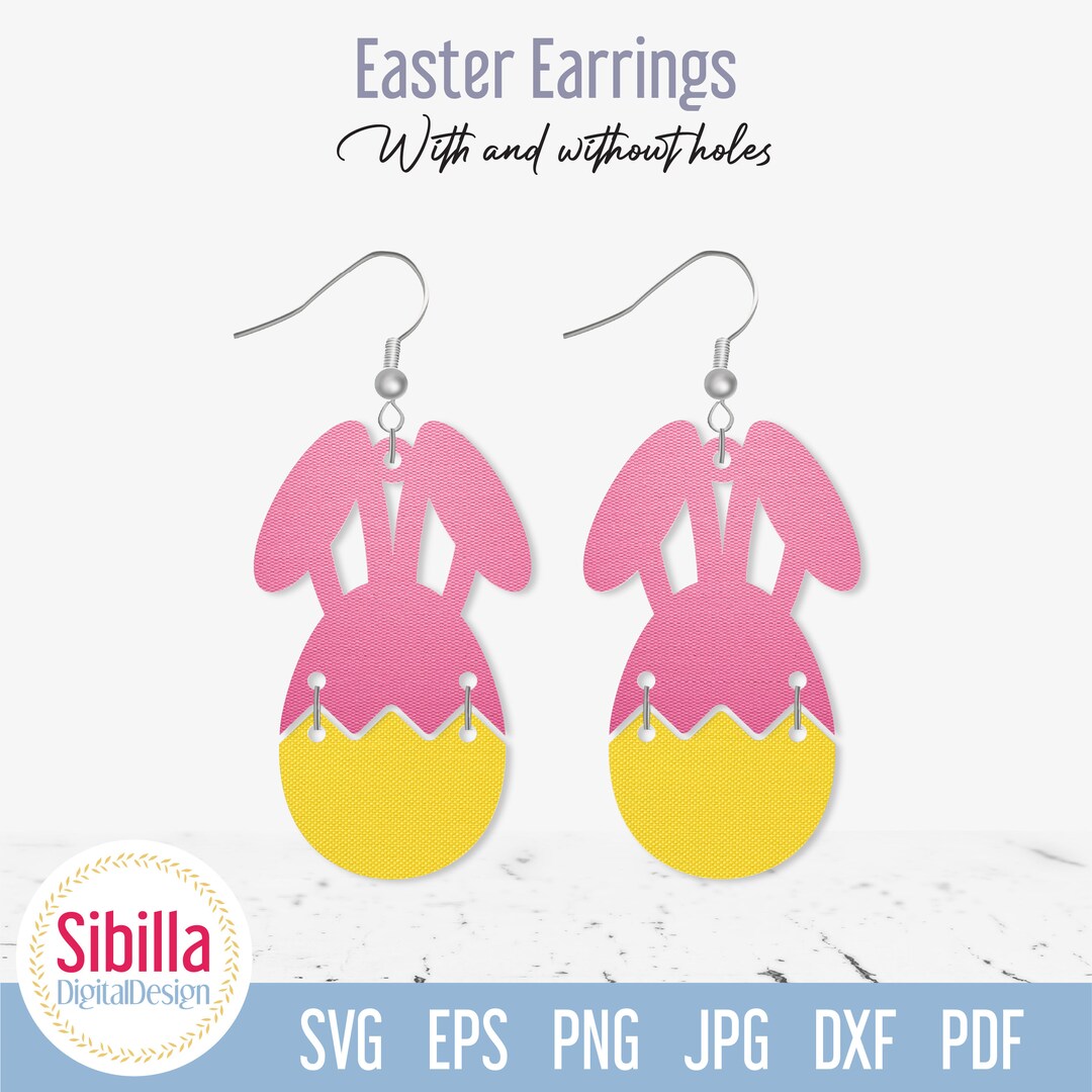 Easter Bunny Earring SVG, Bunny Ears With Broken Egg Jewelry Template ...