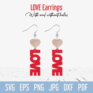 Love Earring SVG Cut File, Valentine Day Faux Leather Earrings SVG ...