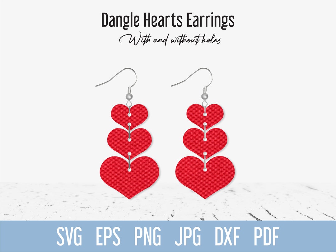 Dangle Hearts Earring SVG, Valentine's Day Leather Earrings SVG ...