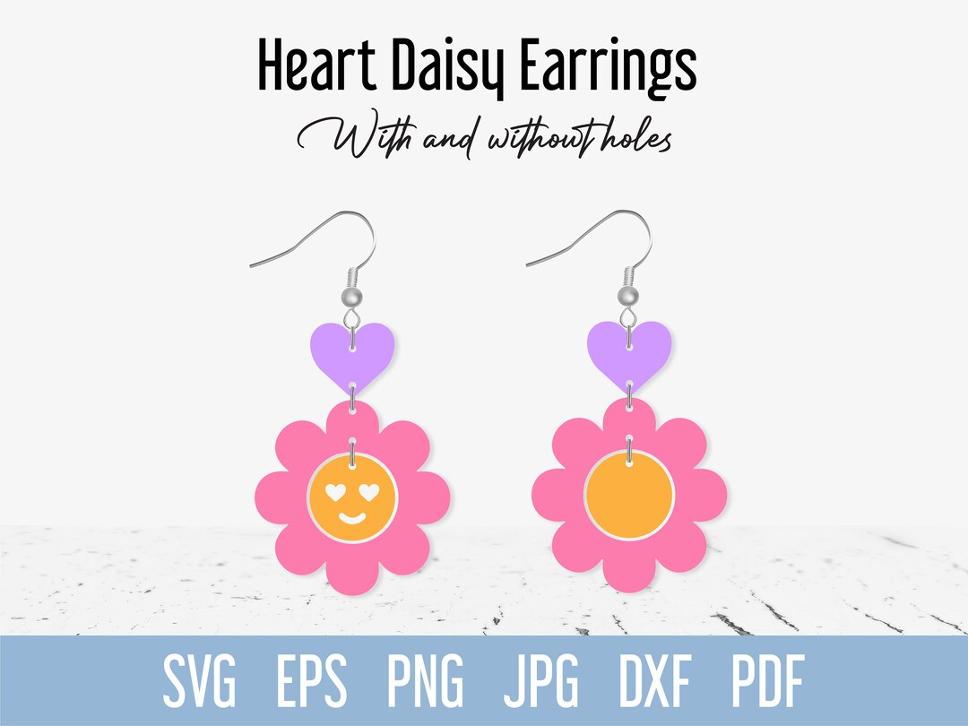 Daisy Heart Earring Svg Cut File, Valentines Day Faux Leather Earring ...