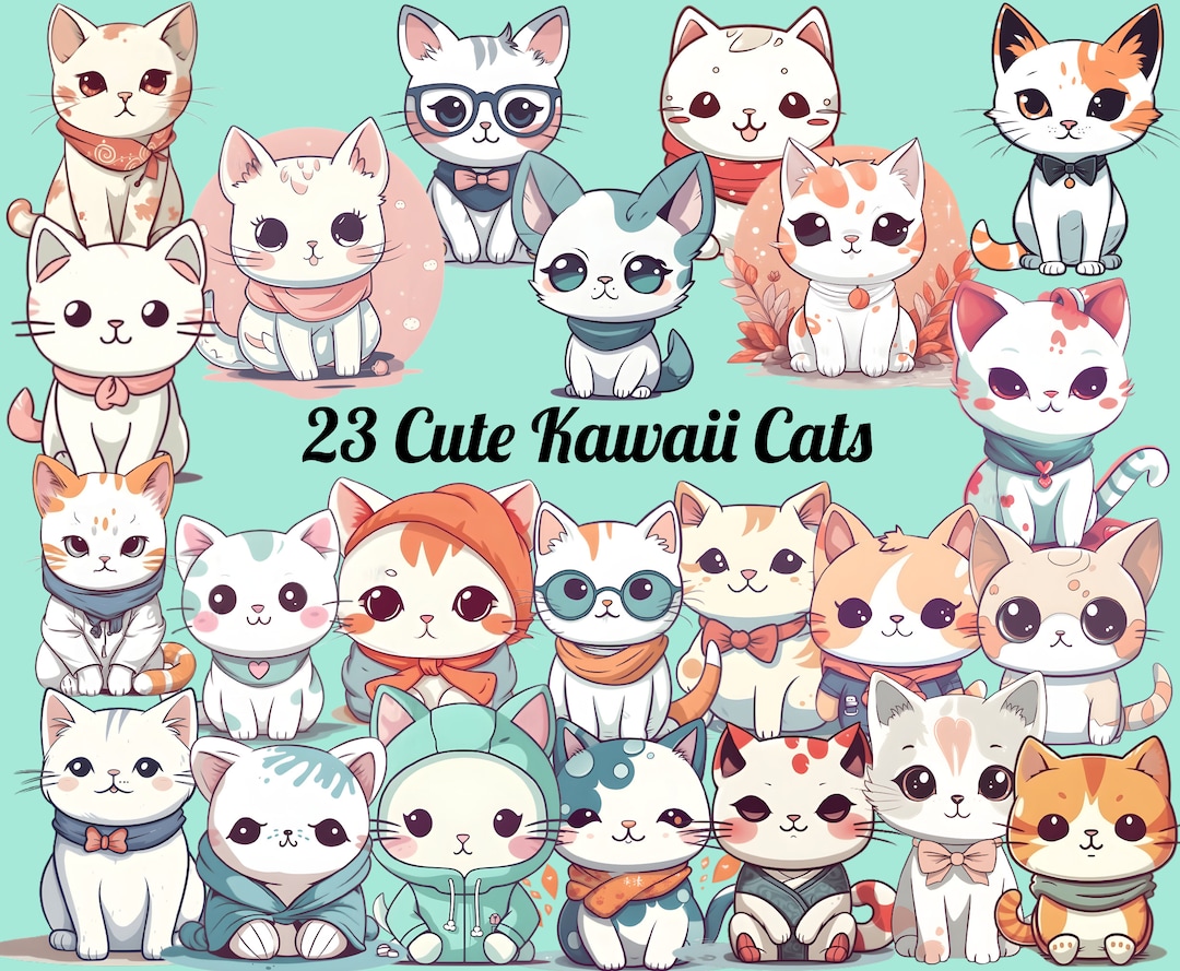 Cute Kawaii Cat Clipart Bundle - Adorable Cat Artwork for Crafting and ...