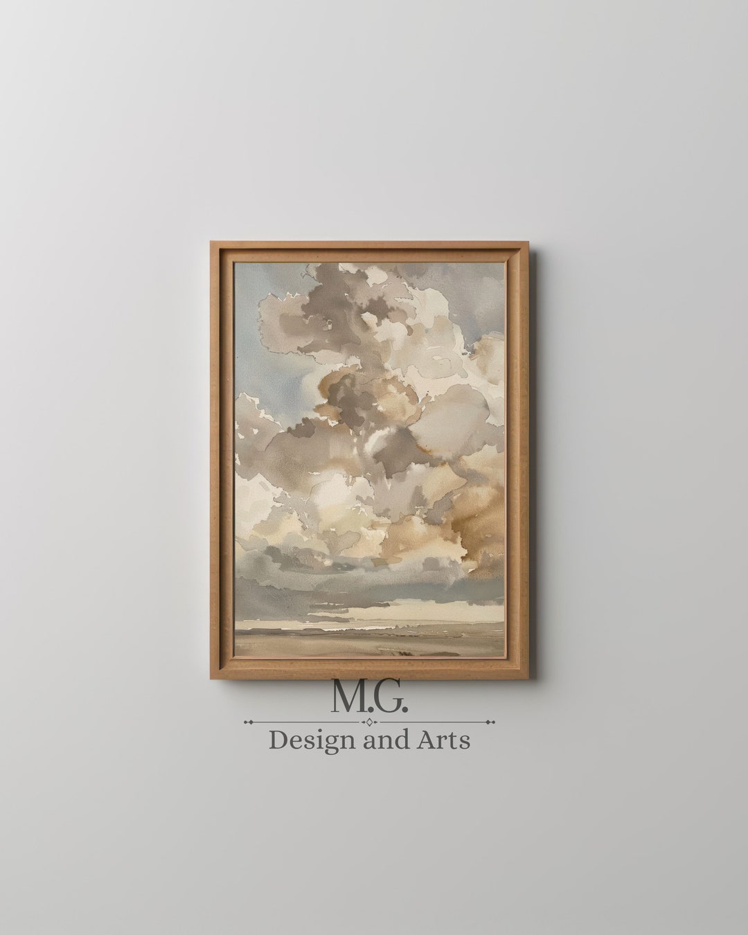 Cloudy Sky Watercolor Painting | Neutral Watercolor Landscape | Antique ...