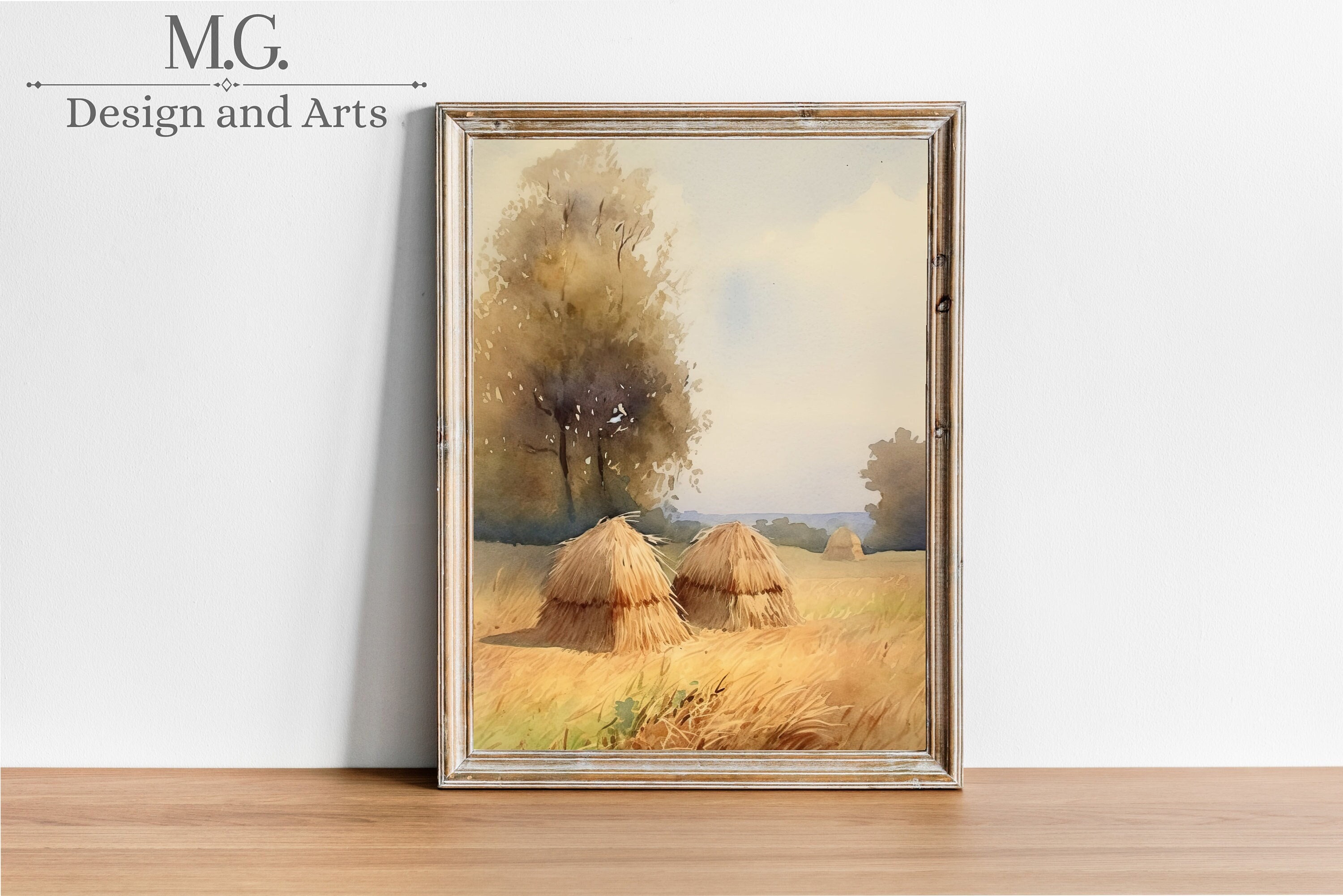 Haystacks Painting Watercolor Art Living Room Decor Antique Decor ...
