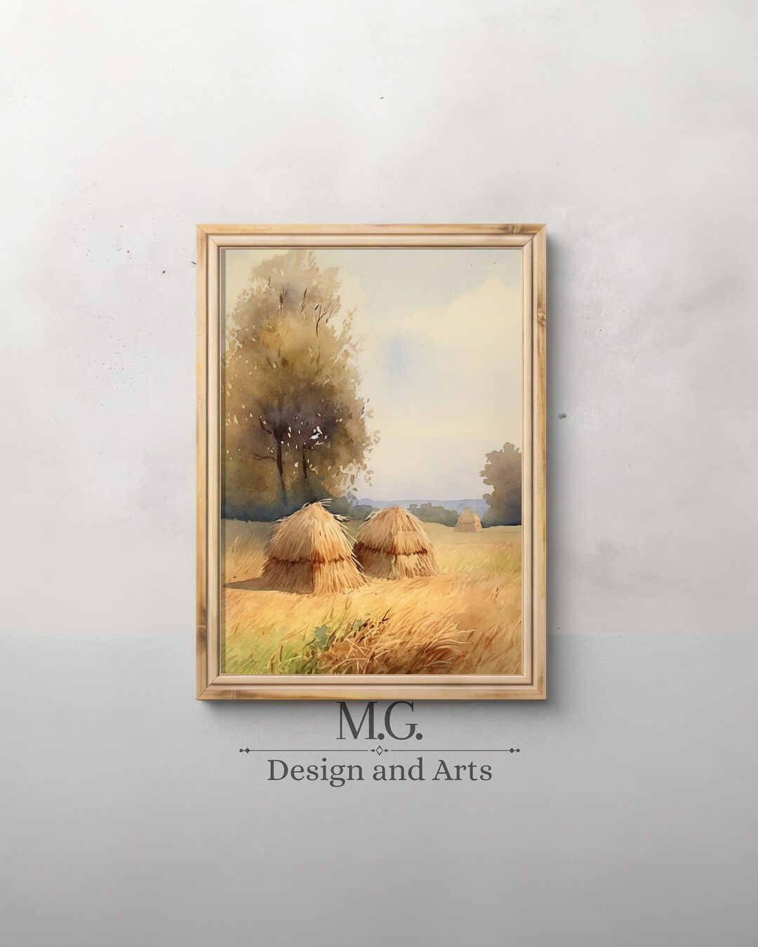 Haystacks Painting | Watercolor Art | Living Room Decor | Antique Decor ...