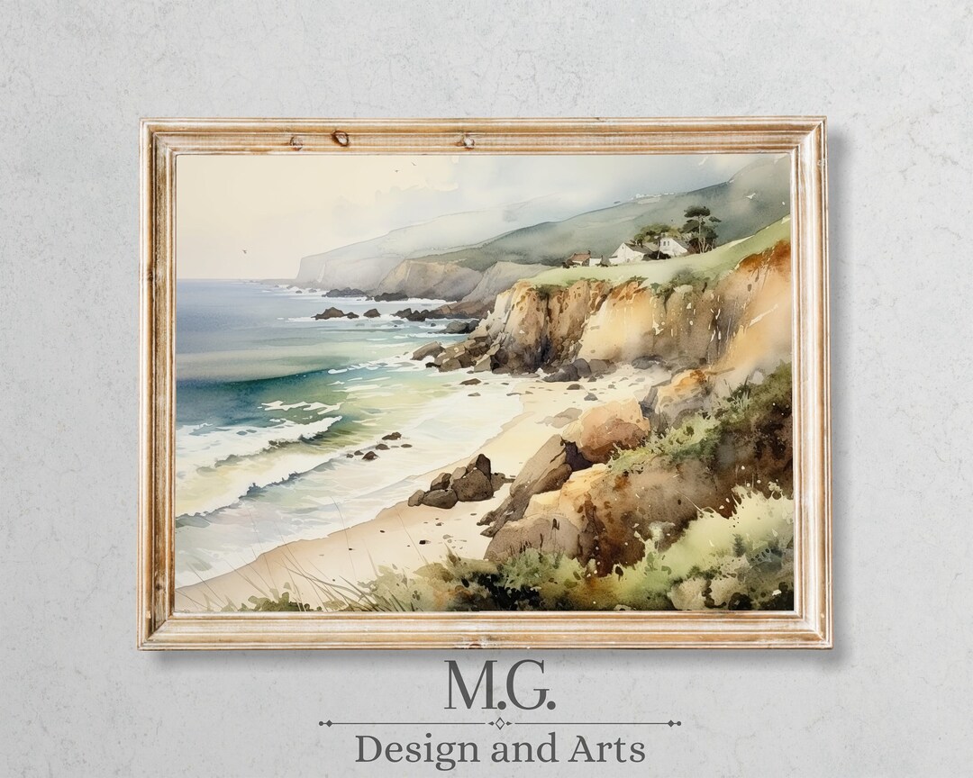 Vintage Seascape Watercolor Painting | Coastal Decor | Seaside Painting ...