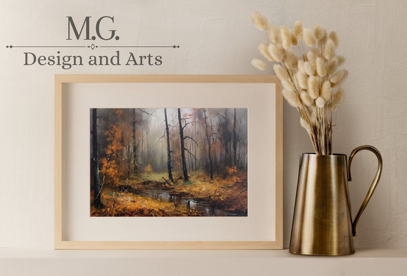 Moody Autumn Forest Oil Painting Farmhouse Decor Impressionist Painting ...