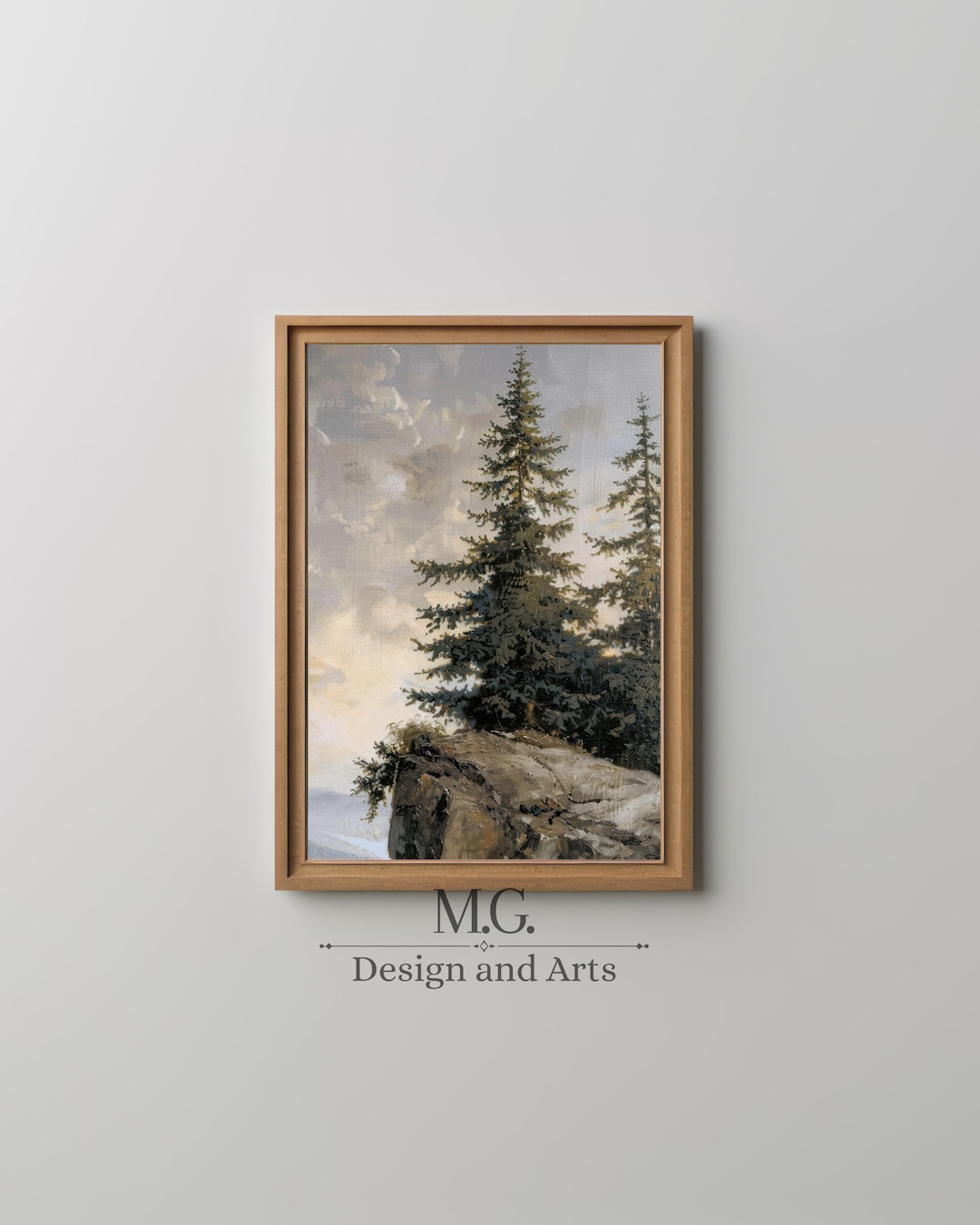Vintage Pine Forest Tree Painting | Living Room Decor | Nordic Art ...