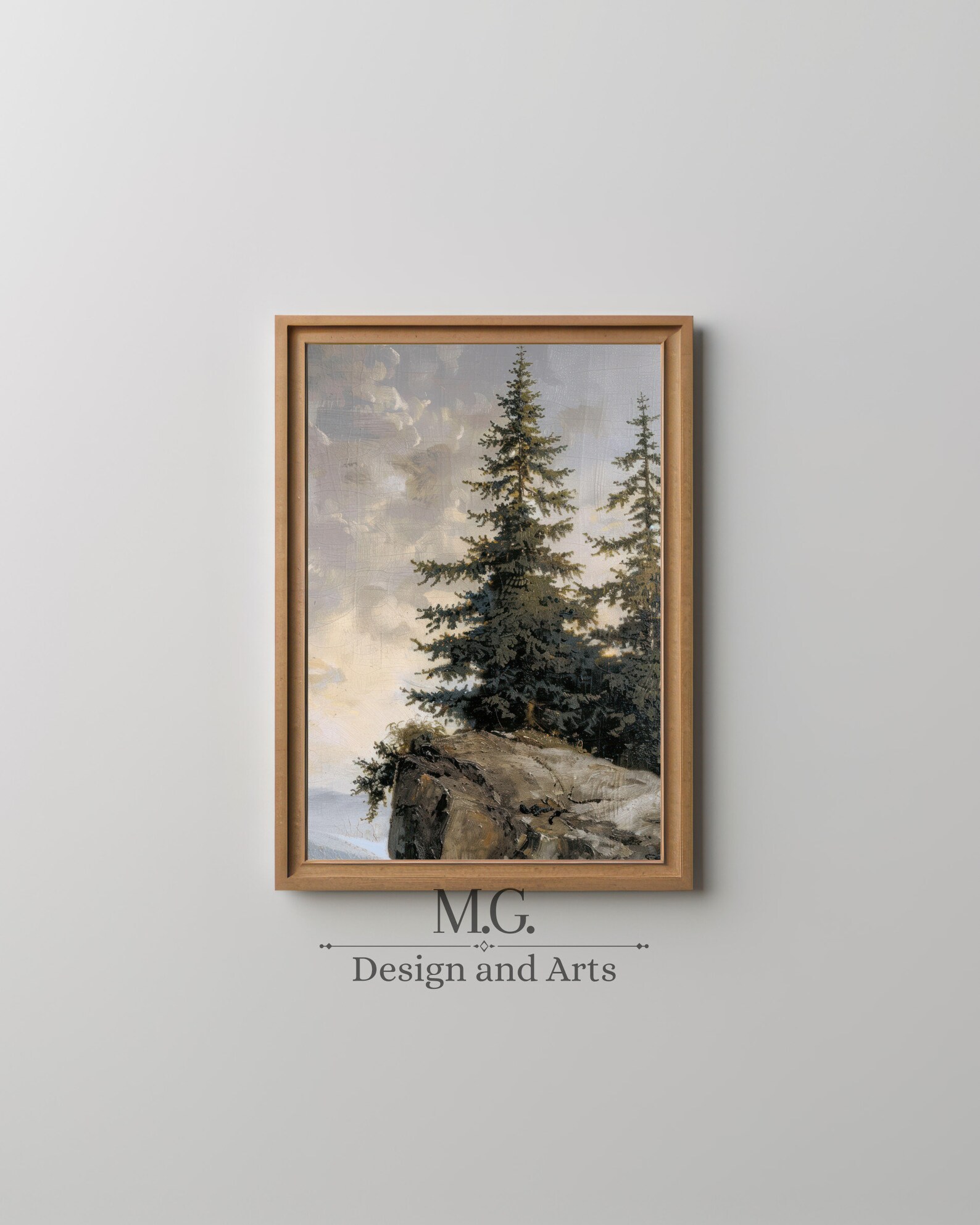 Vintage Pine Forest Tree Painting | Living Room Decor | Nordic Art ...