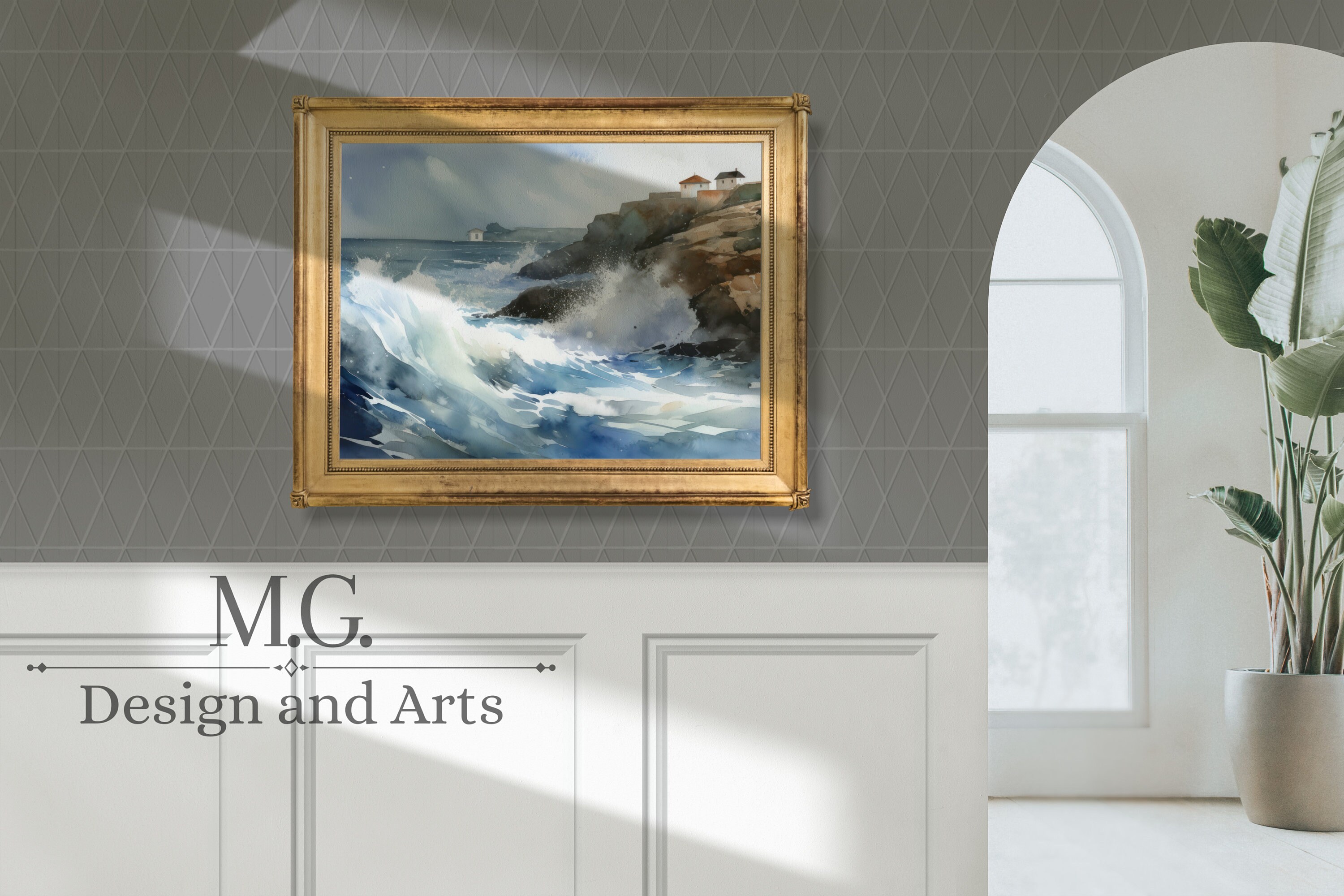 Antique Coastal Watercolor Painting Storm at Sea Coastal - Etsy