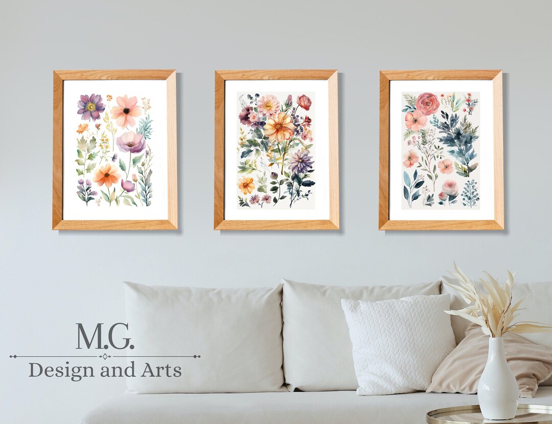 Botanical Gallery Wall Art Set | Collection of 3 | Flowers Clipart Set ...