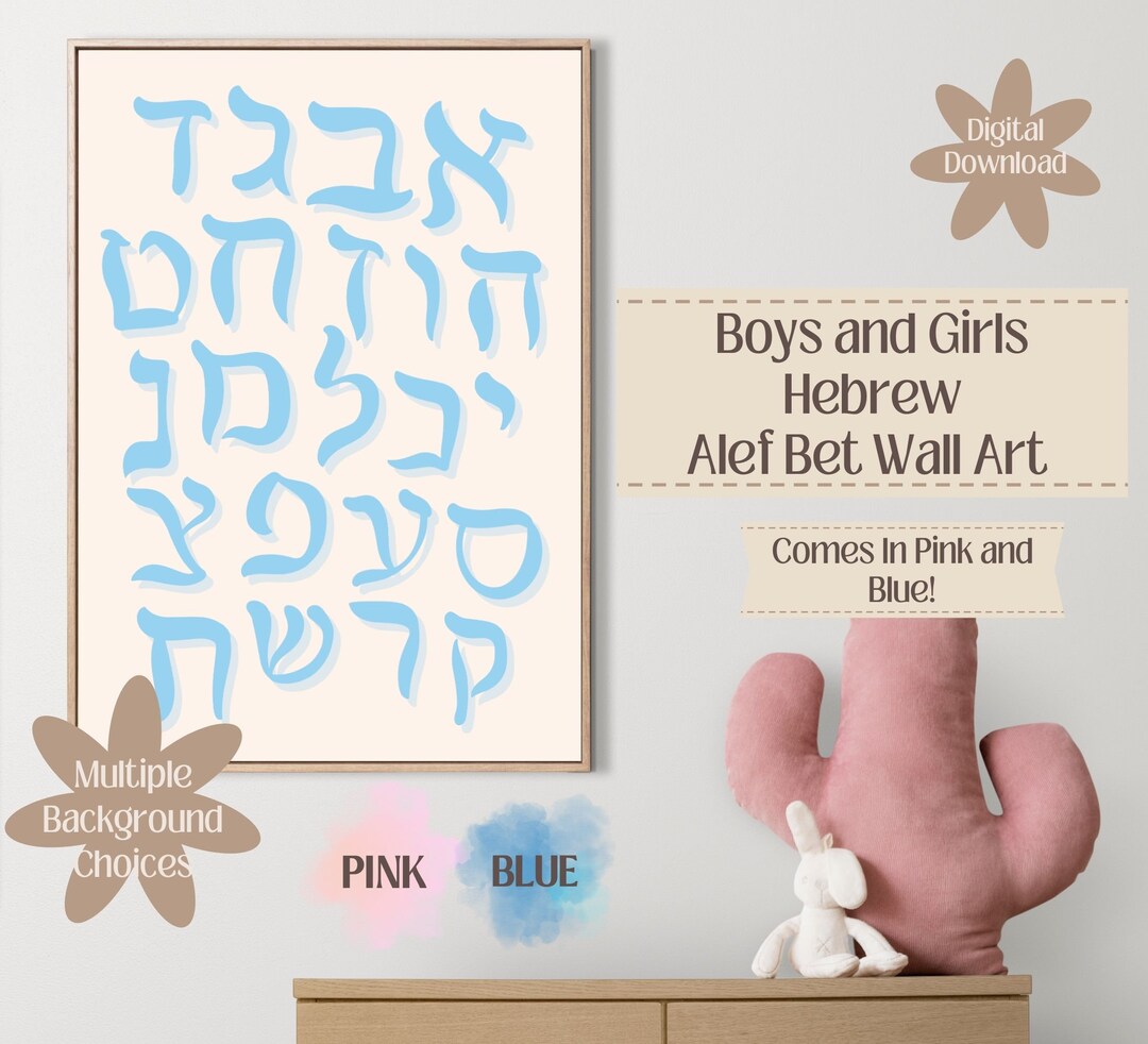 Blue & Pink Hebrew Alphabet Poster, Hebrew Alphabet Print, Alef Bet ...