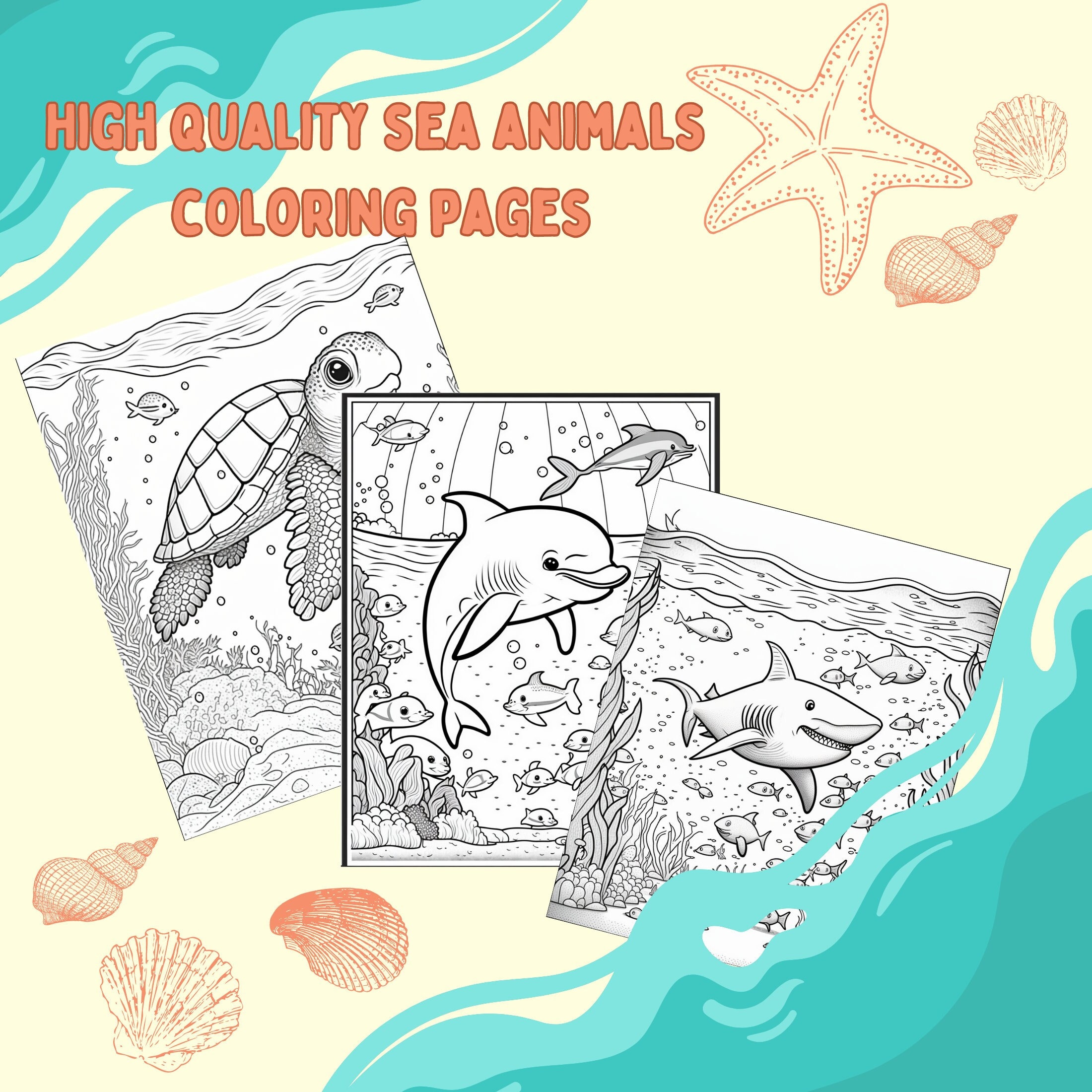 7 Page Sea Animals Coloring Book Bundle, Educational, Downloadable ...