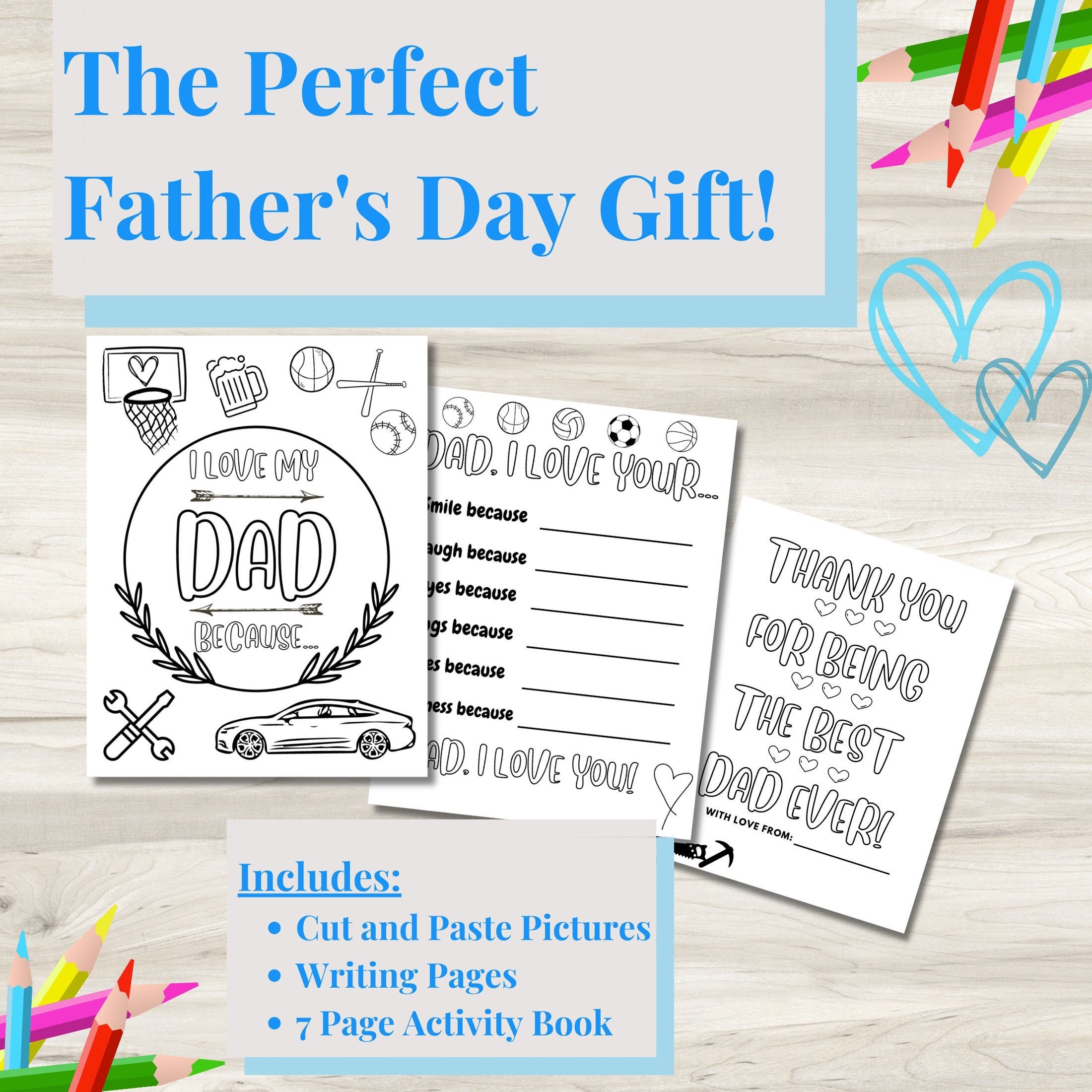 Happy Father's Day Printable Coloring Book, 7 Pages, Fathers Day Book ...