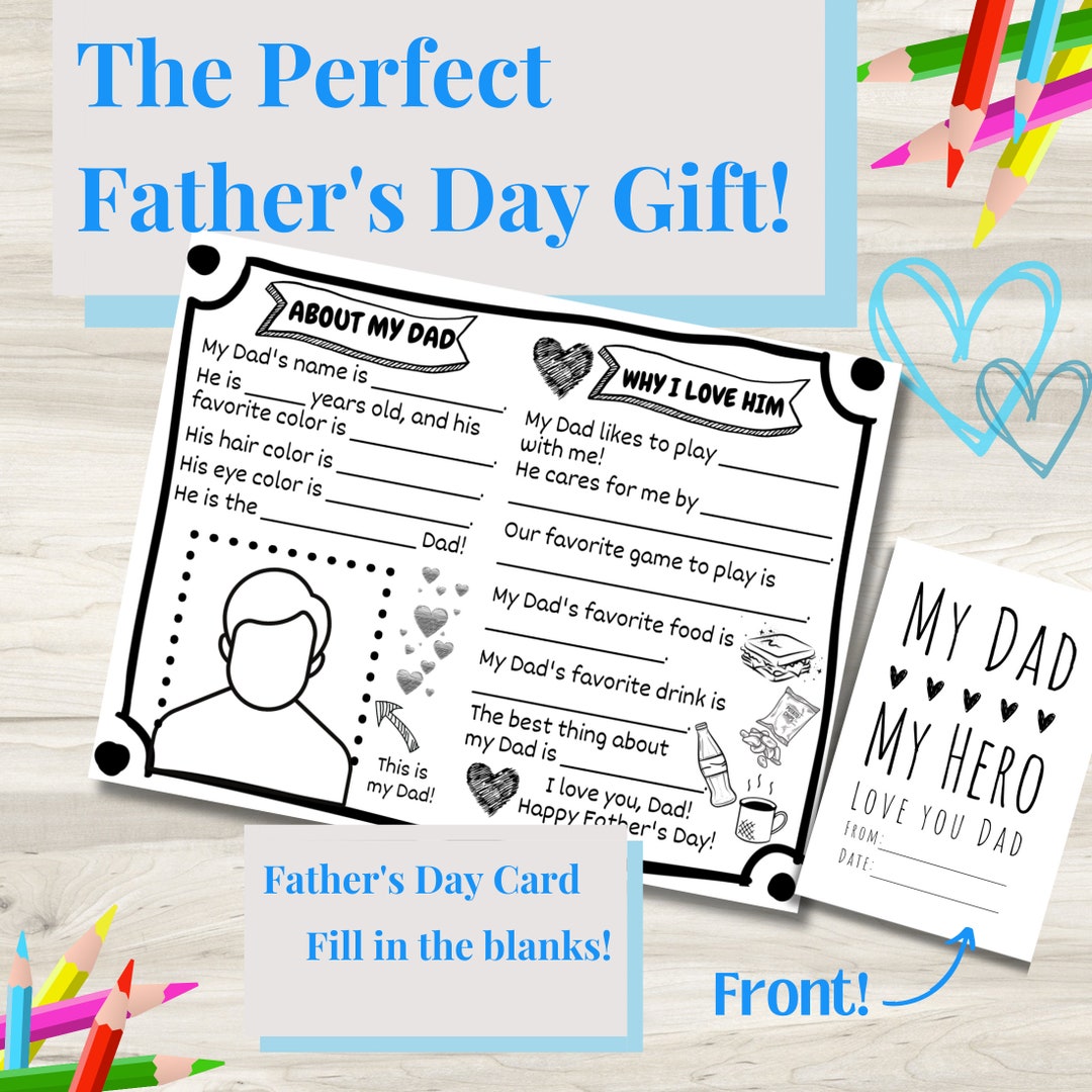 Fathers Day Card Printable, All About My Dad, Fill in the Blanks, DIY ...