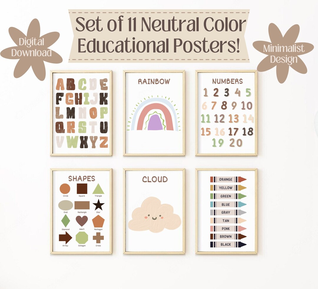 Neutral Color Educational Posters, Set of 11, Minimalist Design, ABC ...