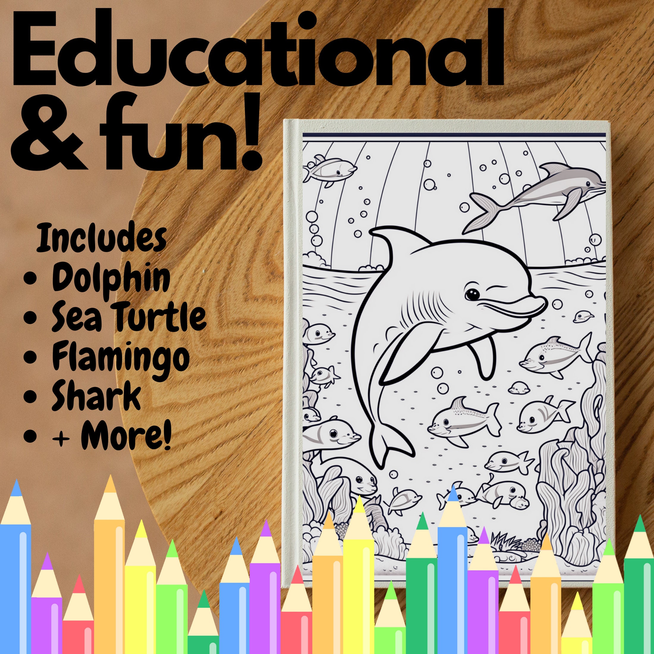 7 Page Sea Animals Coloring Book Bundle, Educational, Downloadable ...