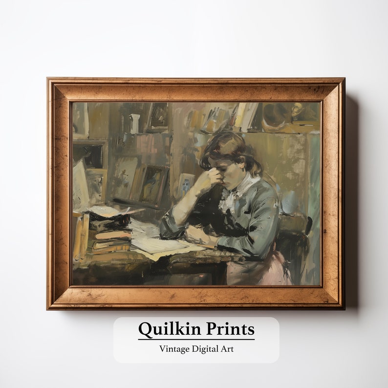 Vintage Woman Writer Portrait Oil Painting PRINTABLE Digital Download ...