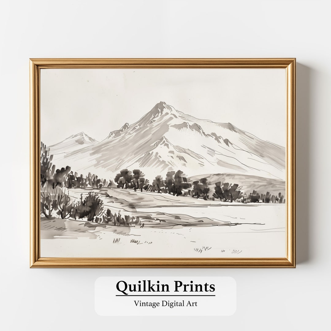 Vintage Alpine Mountain Ink Drawing PRINTABLE Digital Download ...