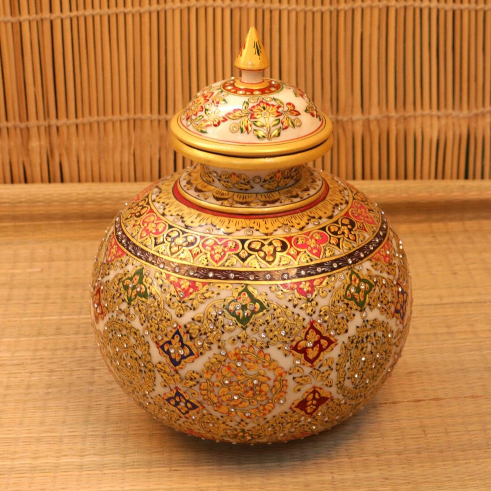 Premium Marble Golden Plating Design Pitcher Matki Pot, Rajasthani ...