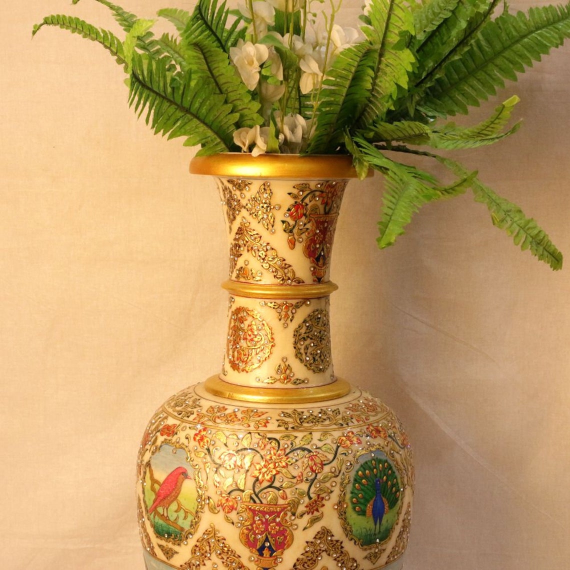 Rajasthani Antique Golden Plating Marble Flower Pot,rajasthani Crafts ...