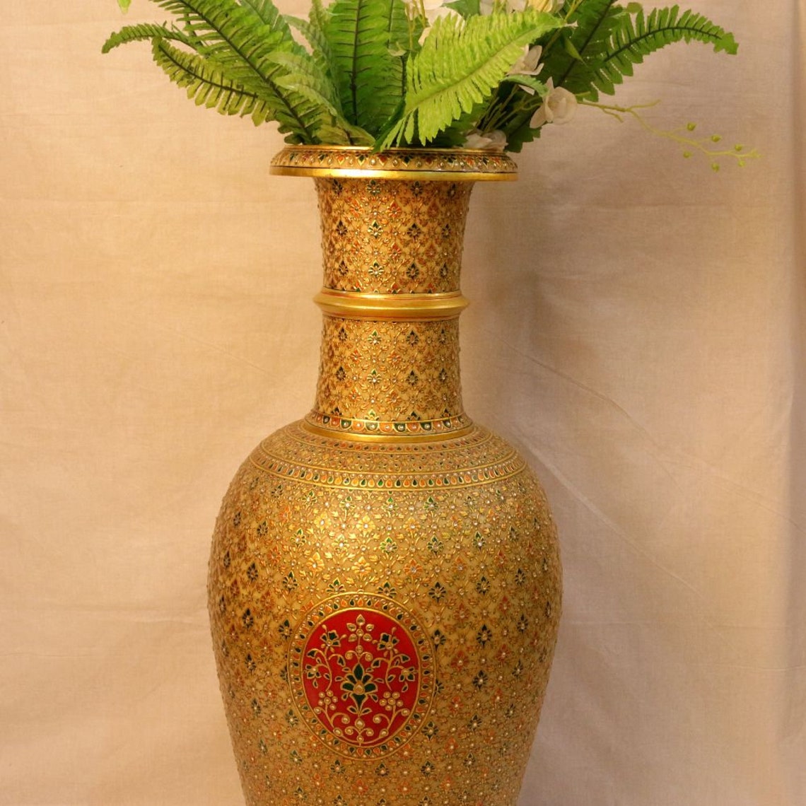 Rajasthani Antique Golden Plating Marble Flower Pot Large Size ...