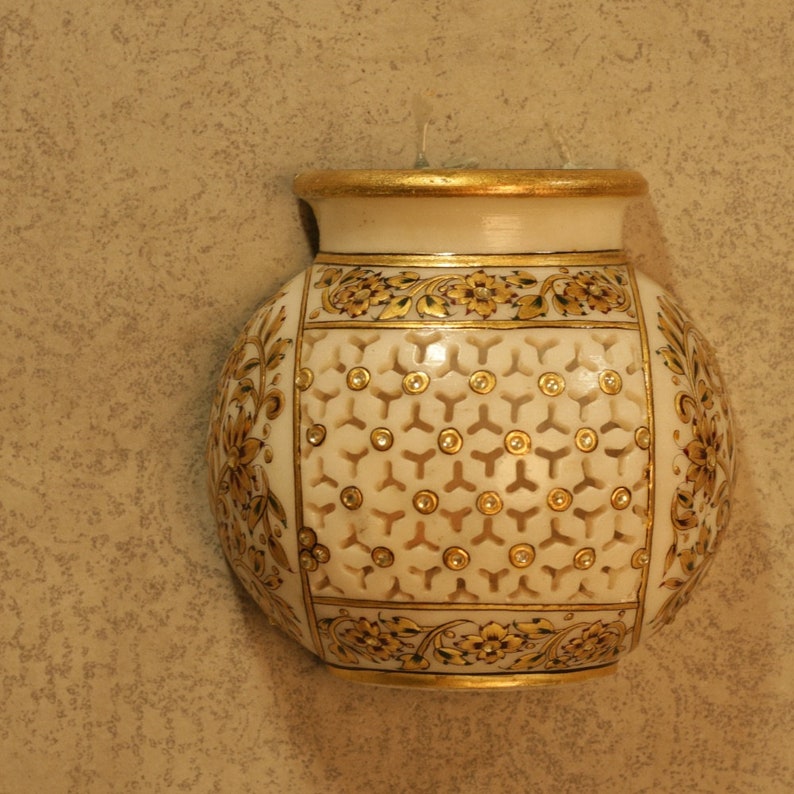 Rajasthani Antique Golden Plating Marble Matki Wall Light ,rajasthani ...