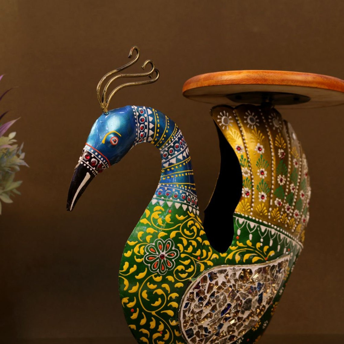 PEACOCK STAND OR Peacock Table Decor With Wooden Top - Etsy