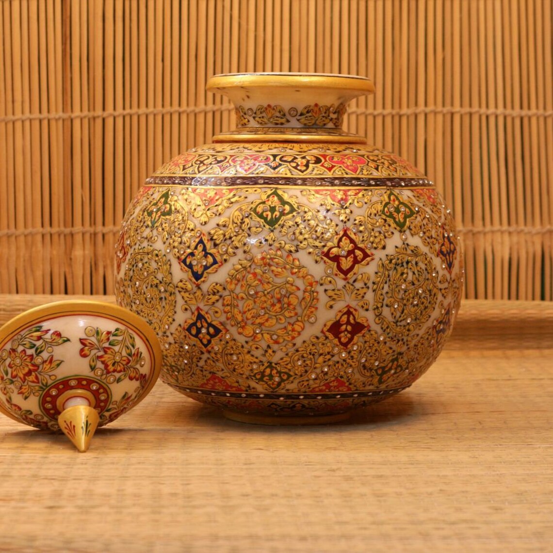 Premium Marble Golden Plating Design Pitcher Matki Pot, Rajasthani ...