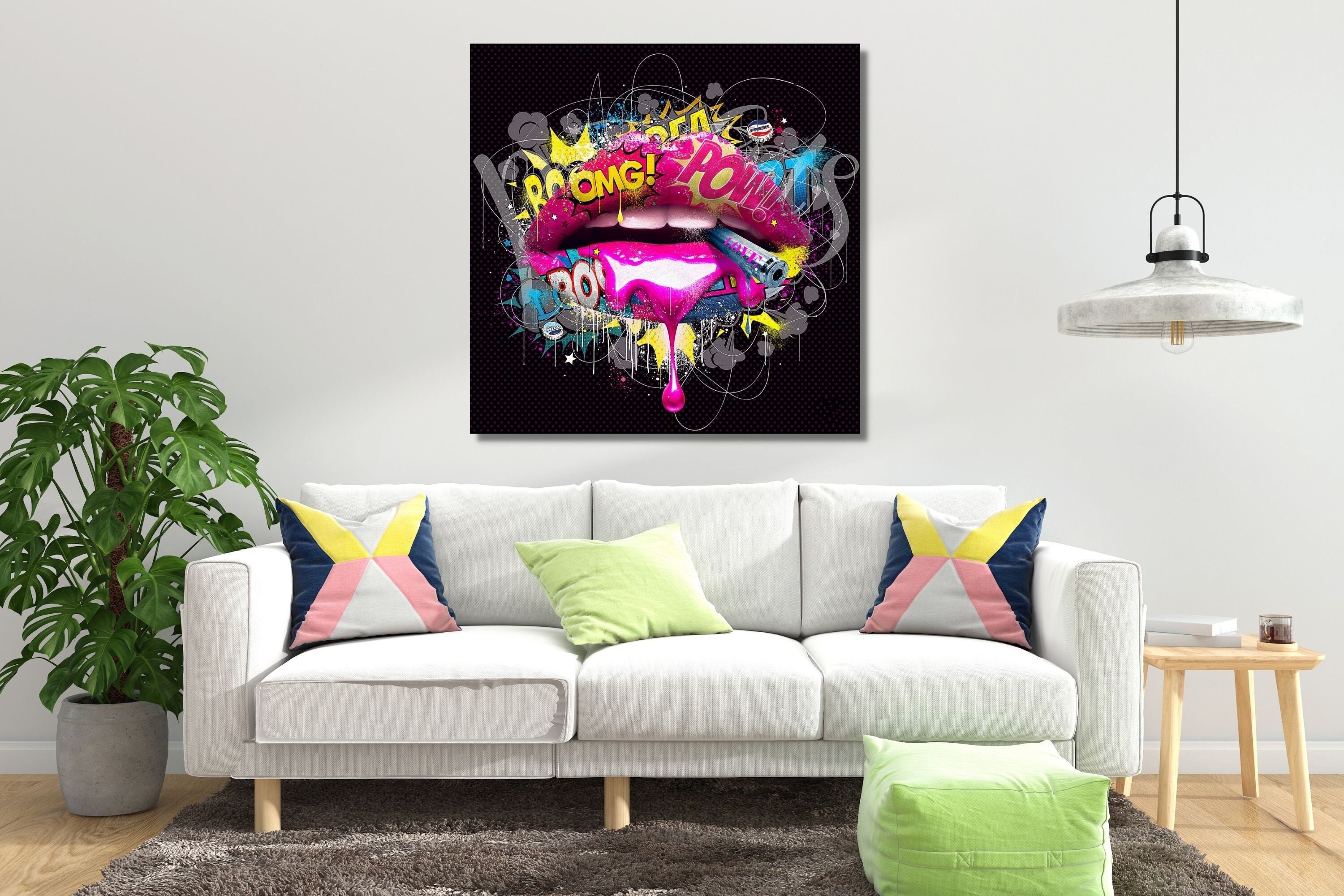 Banksy Lips Wall Decor Lips Graffiti Canvas Wall Art Pop Art Lips Wall ...