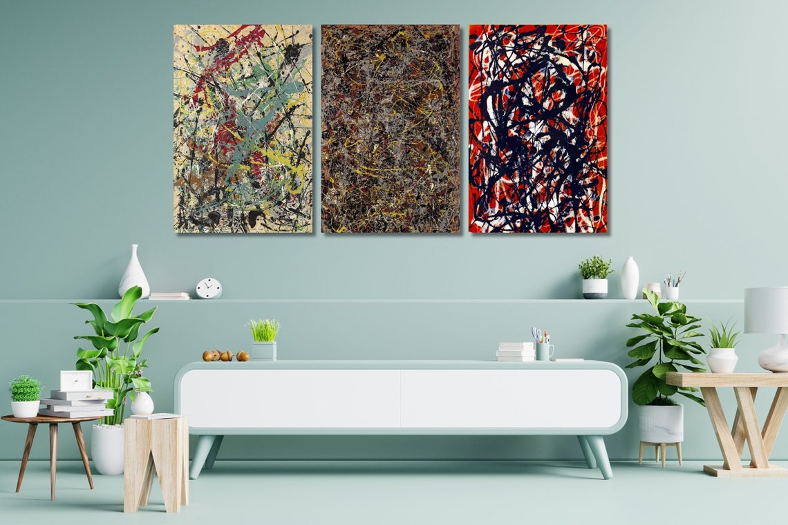 Set of 3 Jackson Pollock Canvas Wall Art Pollock Shooting Star Modern ...