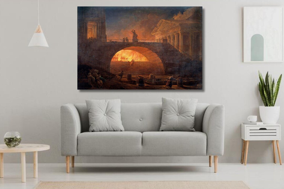 Hubert Robert: Fire in Rome (1785) Canvas Wall Art, Artwork Gallery ...