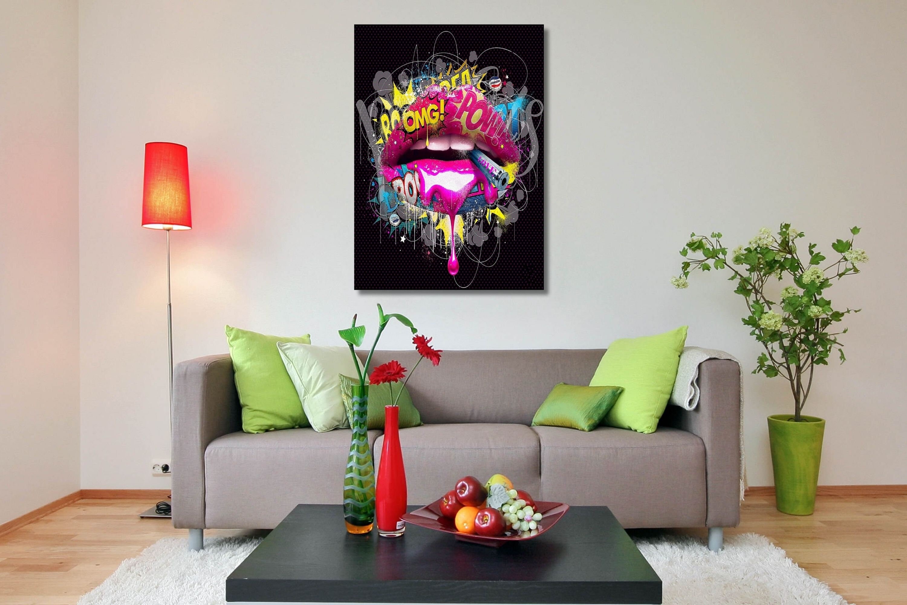 Banksy Lips Wall Decor Lips Graffiti Canvas Wall Art Pop Art Lips Wall ...