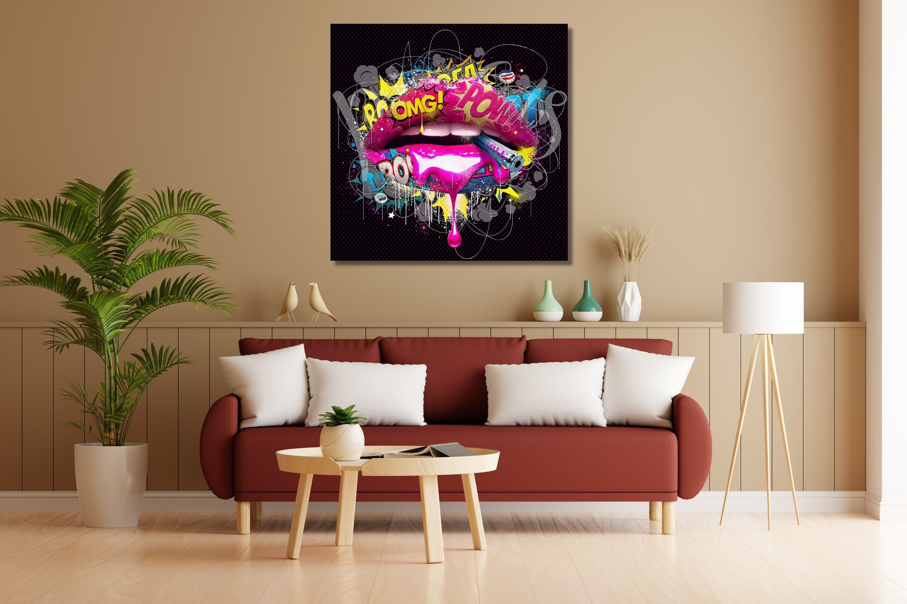 Banksy Lips Wall Decor Lips Graffiti Canvas Wall Art Pop Art Lips Wall ...