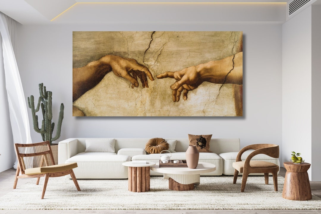 The Creation of Adam Canvas, Ceiling Fresco Wall Art, Michelangelo Wall ...
