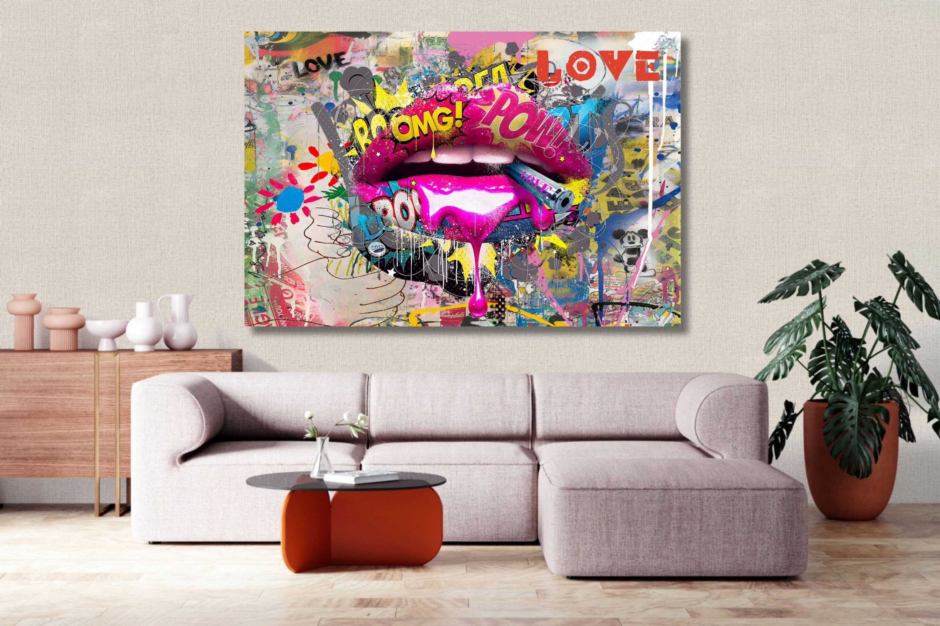 Banksy Lips Wall Decor/lips Poster/graffiti Canvas Art Gift/pop Art ...