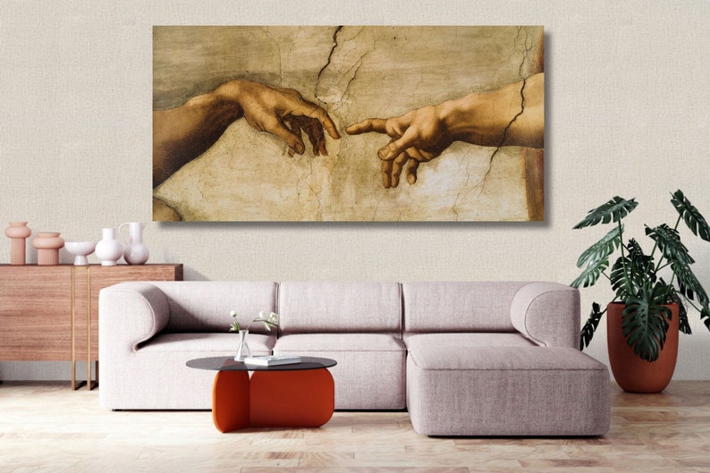 The Creation of Adam Canvas, Ceiling Fresco Wall Art, Michelangelo Wall ...