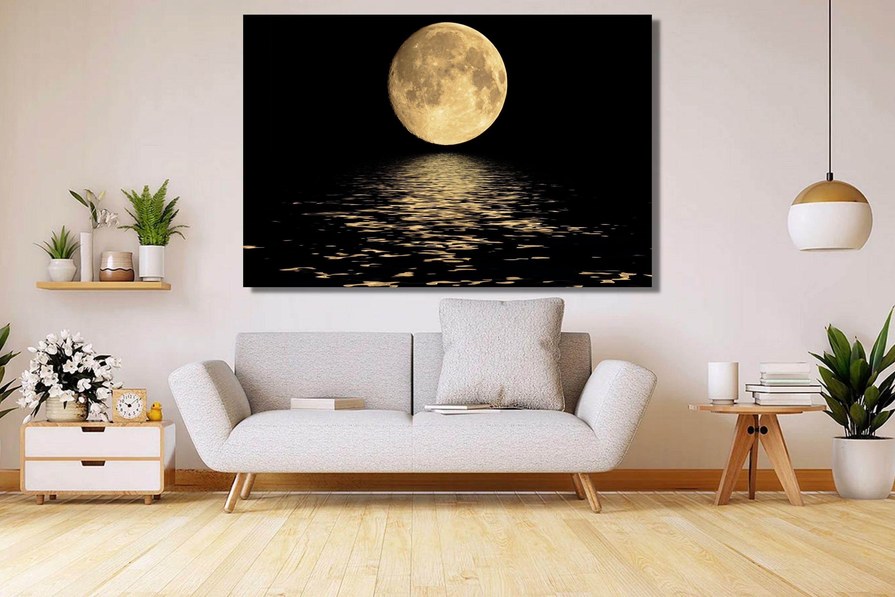 Moon Reflection Canvas/full Moon Wall Art/full Moon Print/full - Etsy