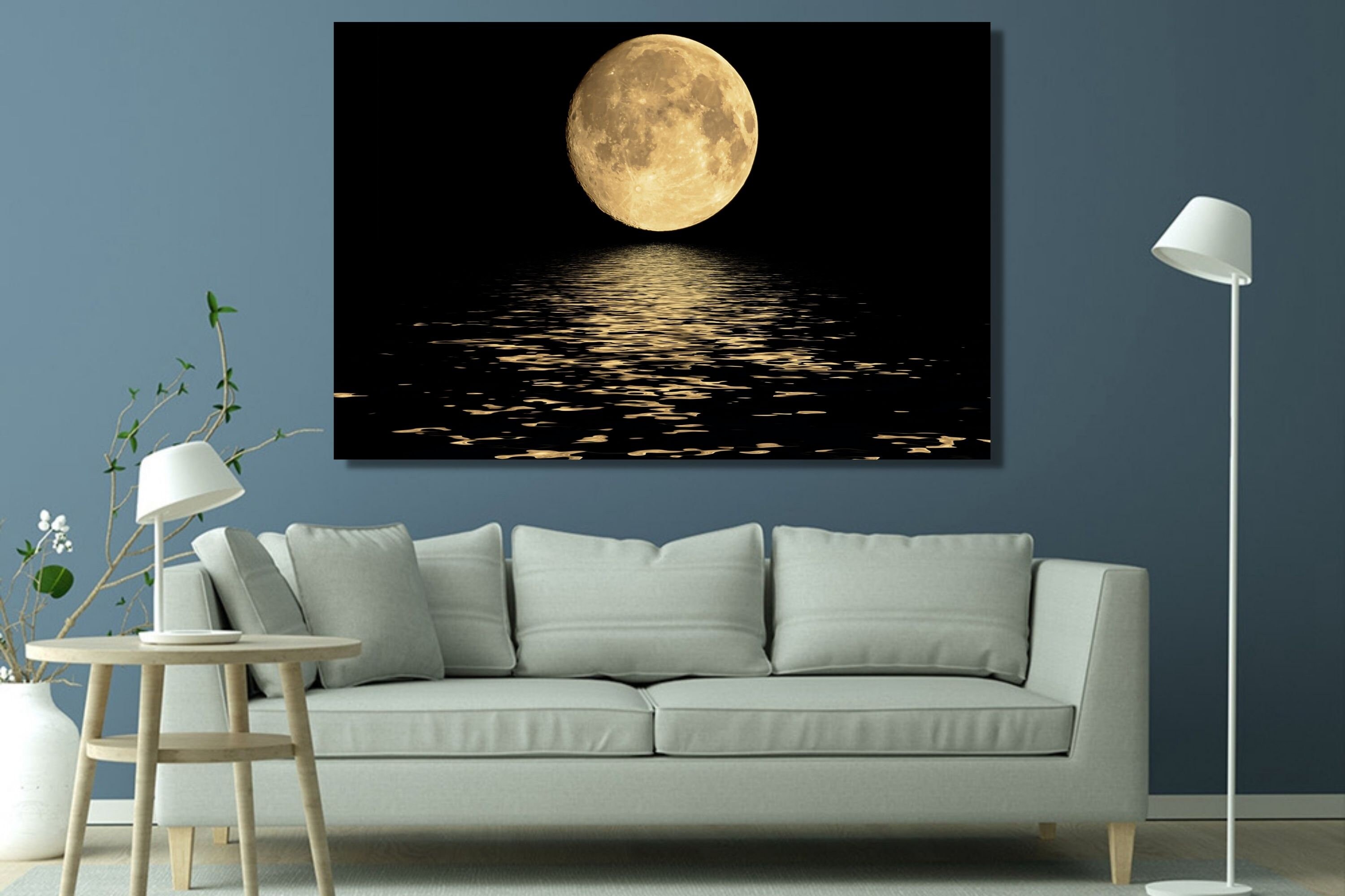 Moon Reflection Canvas/full Moon Wall Art/full Moon Print/full - Etsy