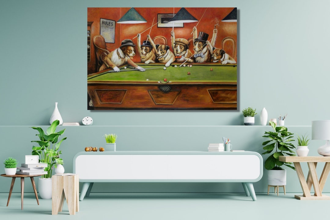 Billiard Playing Dogs Six Dog Paintings Canvas Artistic Animals Dogs ...
