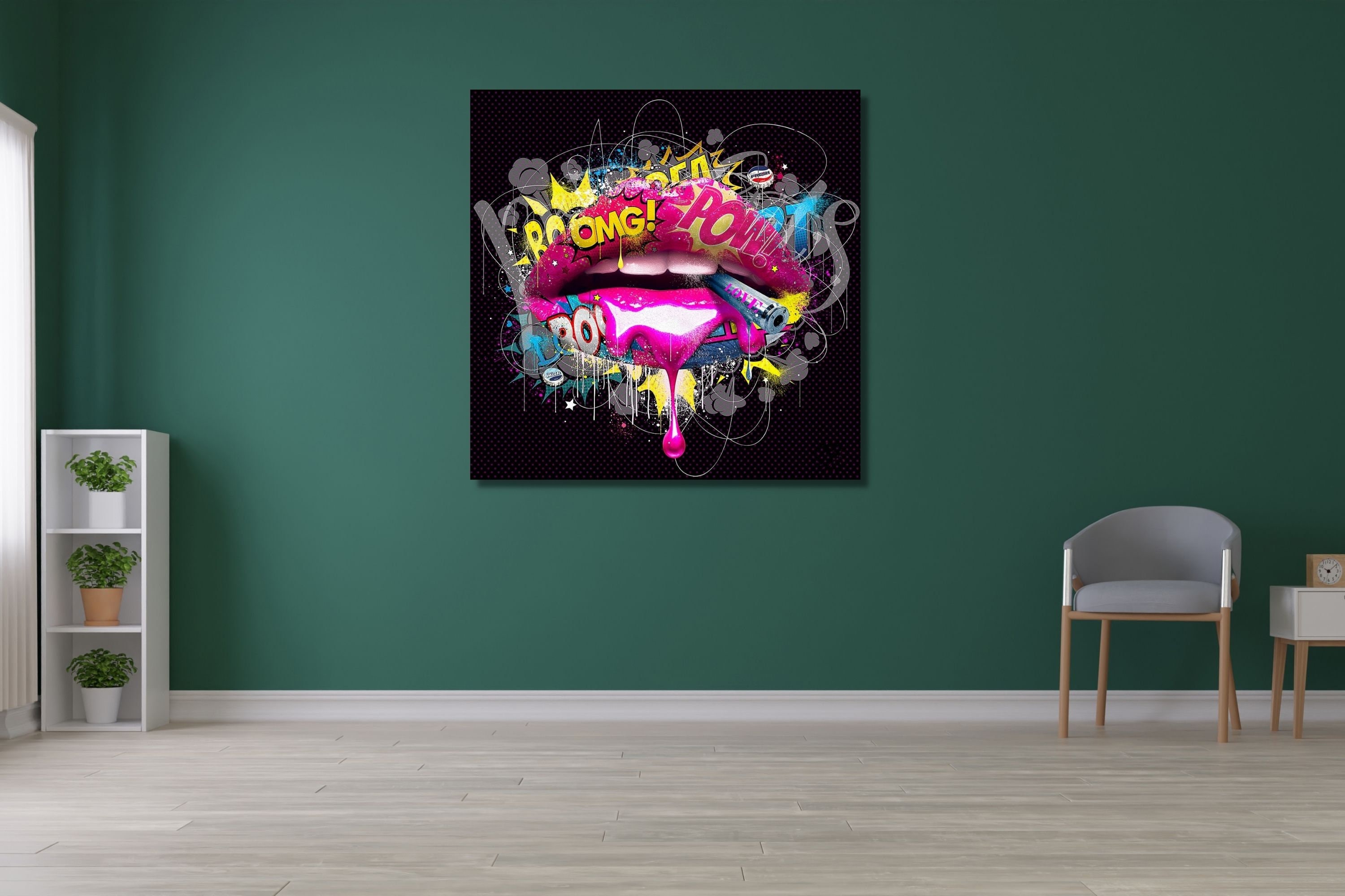 Banksy Lips Wall Decor Lips Graffiti Canvas Wall Art Pop Art Lips Wall ...