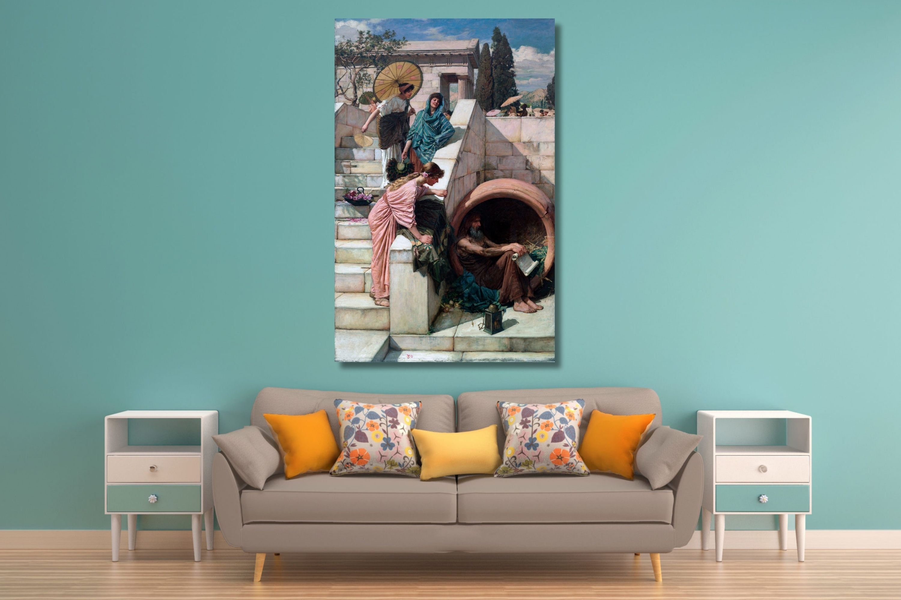 Mocking Women and Diogenes in the Barrel John William Waterhouse Canvas ...