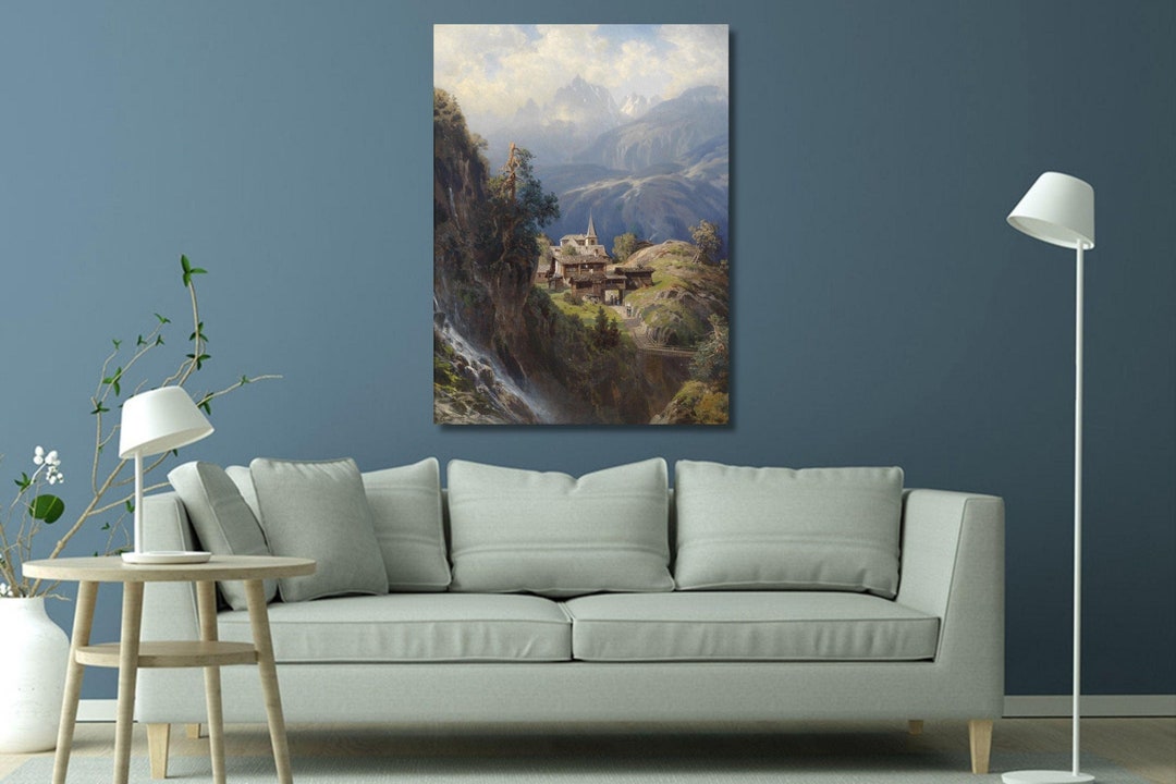 Adolf Mosengel : Village in the Bernese Alps (1885) Canvas Wall Art ...