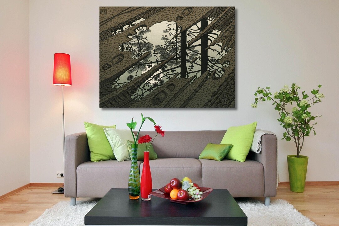 Maurits Cornelis Escher: Puddle - Reflection (1952) Canvas Art/roll or ...