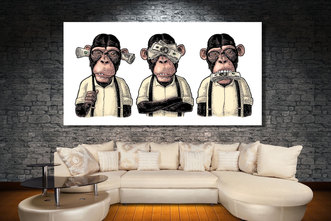 Three Wise Monkey Canvas Abstract Monkey Wall Art Wise Monkey Canvas ...