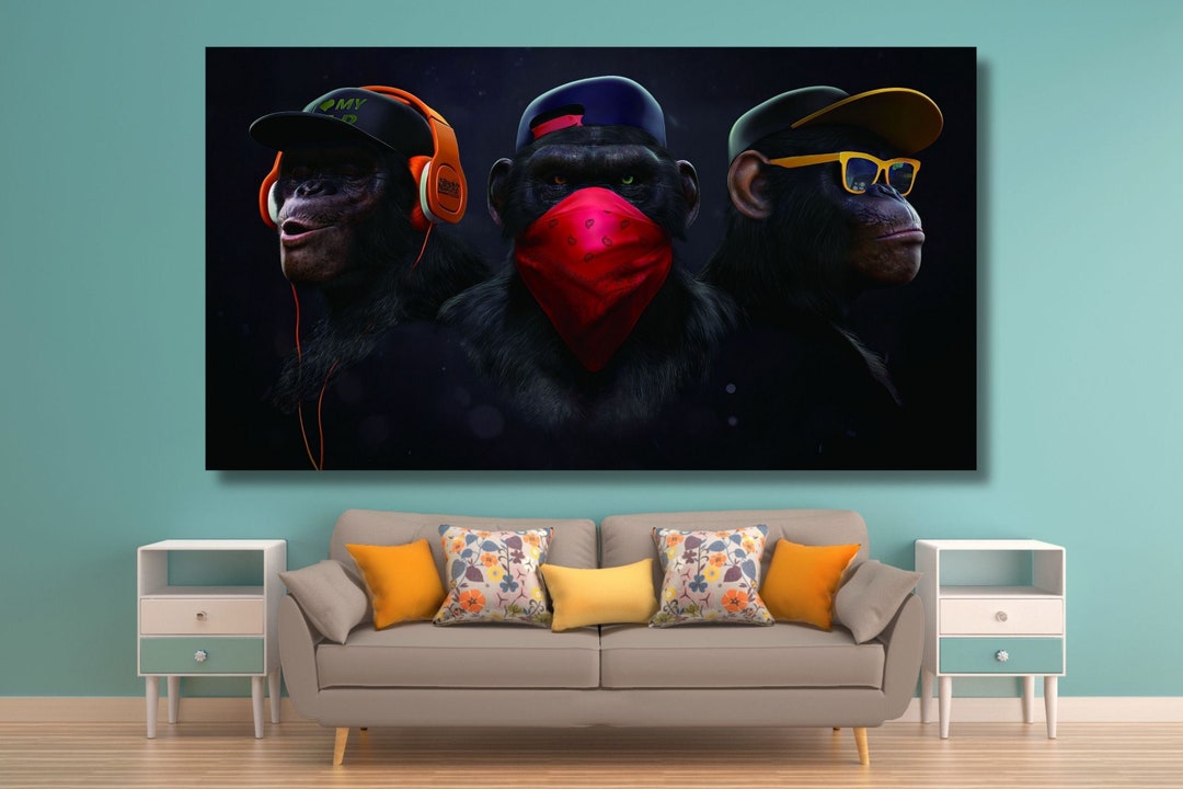 3 Monkeys With Headphones, Headband and Glasses Canvas/three Wise ...