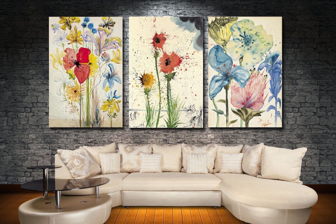 Set of 3 Salvador Dali Canvas Salvador Dali Wall Art Flovers Canvas Art ...