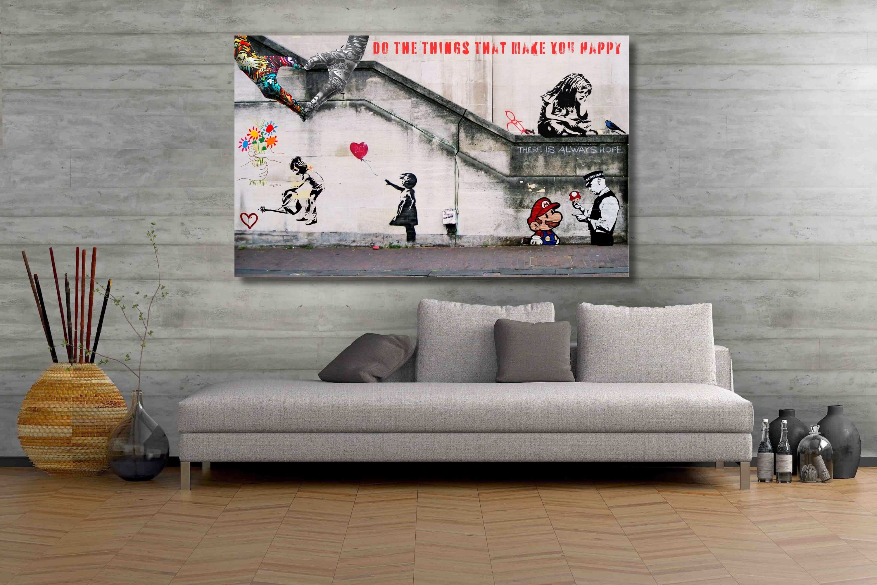Banksy Girl With Balloon/heart Sign With Hands Wall Art/graffiti Art ...