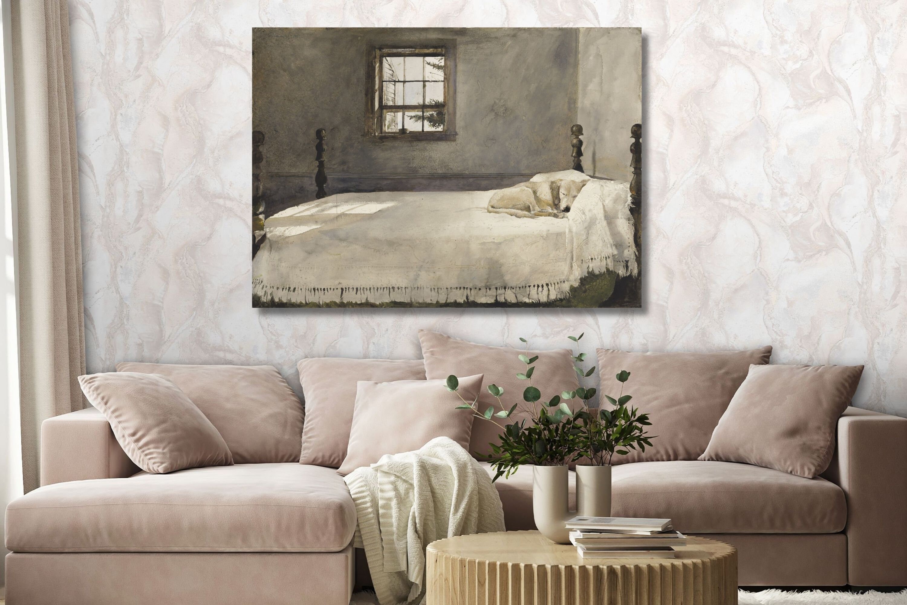 Dog on Bed by Andrew Wyeth Canvas Wall Art/andrew Wyeth Poster/bedroom ...