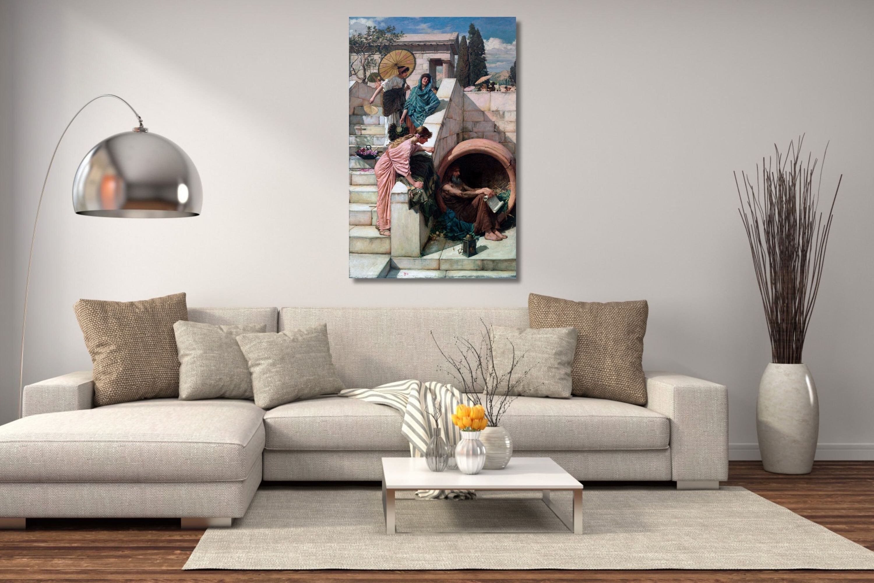 Mocking Women and Diogenes in the Barrel John William Waterhouse Canvas ...