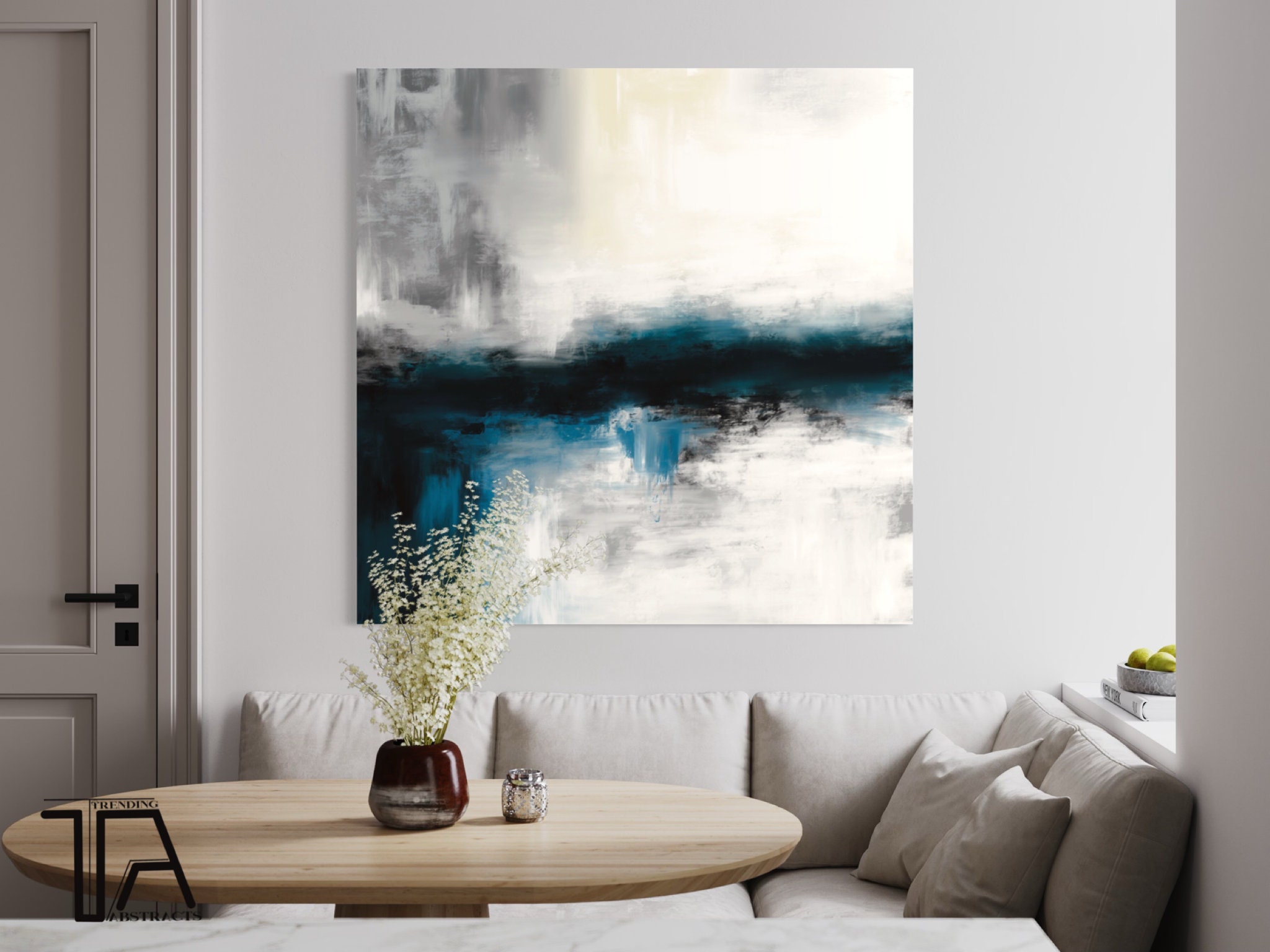 Blue White Abstract Painting Large Minimalist Abstract Painting Blue ...